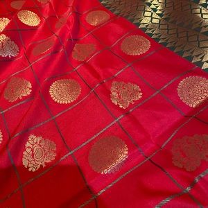 Other | Check Saree With Zari Weaving In Red | Poshmark